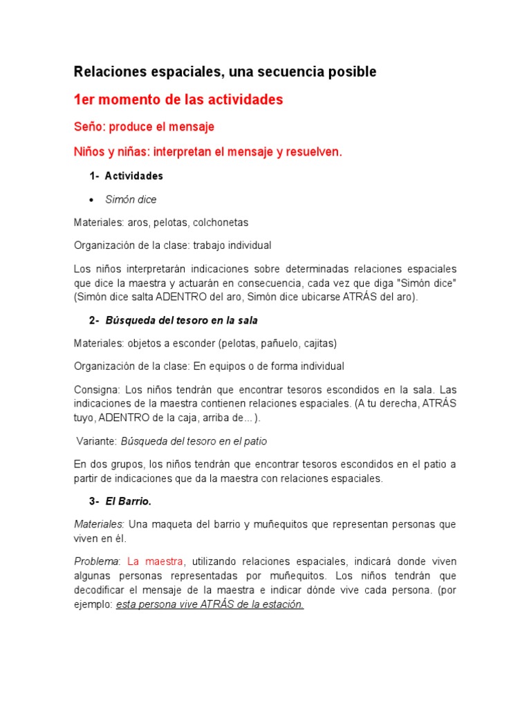 Actividades de Relaciones Espaciales | PDF