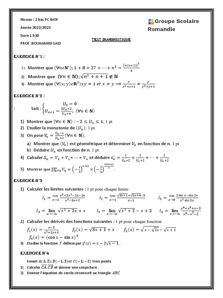 Test Diagnostic | PDF | Mathématiques | Objets mathématiques