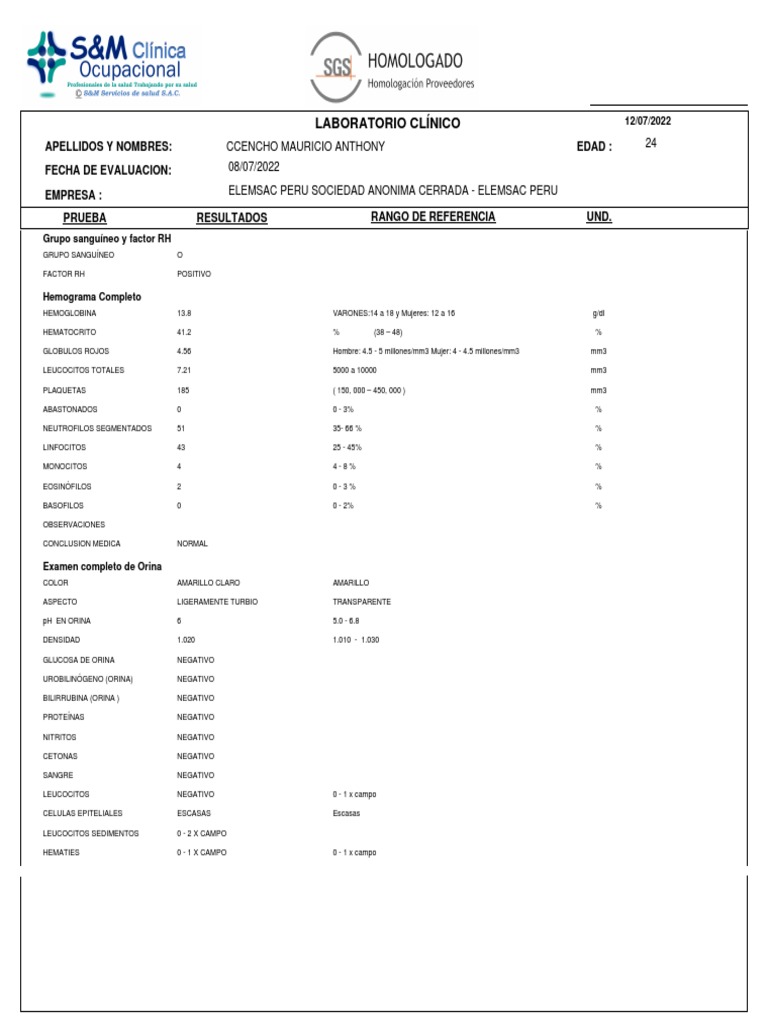 RPT Laboratorio Clinico-Rpt Laboratorio Clinico | PDF | Sangre | Leucocito