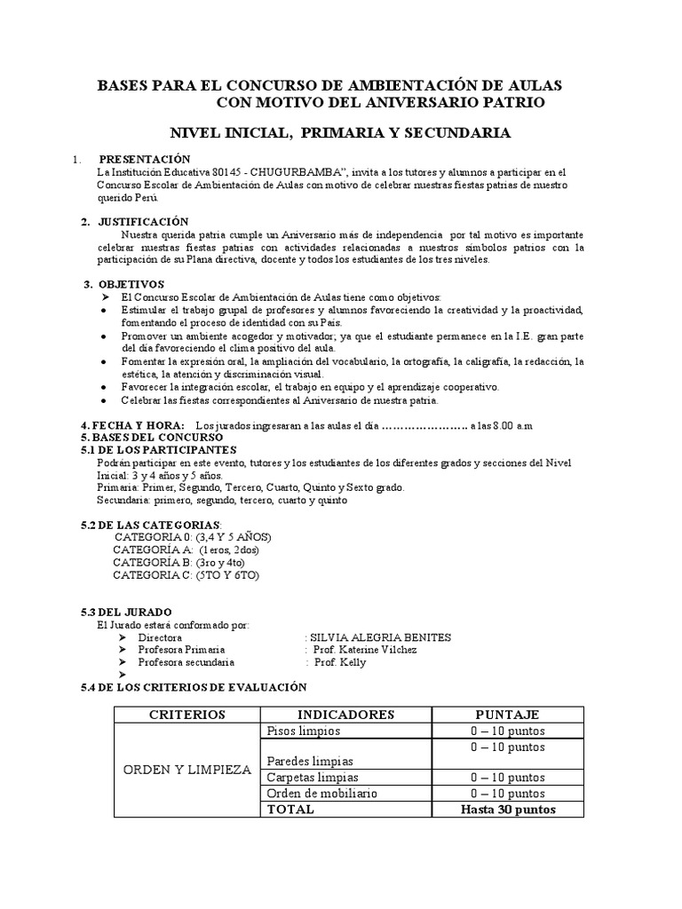 Bases para El Concurso de Ambientación de Aulas | PDF | Aprendizaje