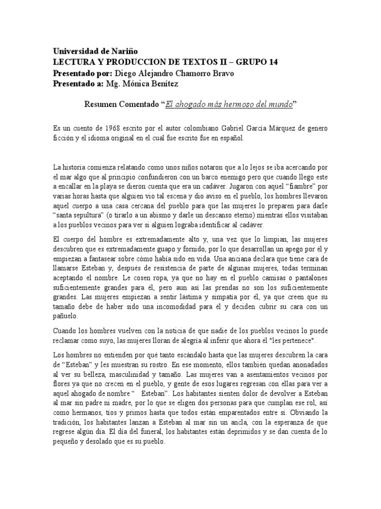 Resumen El Ahogado Mas Hermoso Del Mundo | PDF