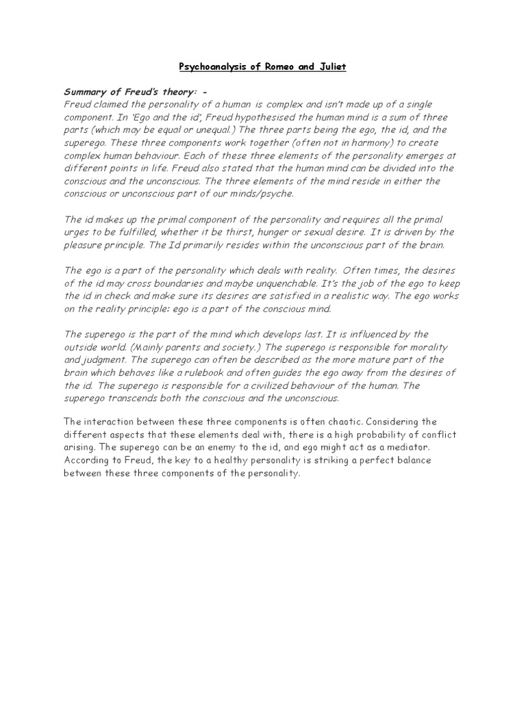 Freud's Psychoanalysis of Romeo and Juliet | PDF | Id | Psychology