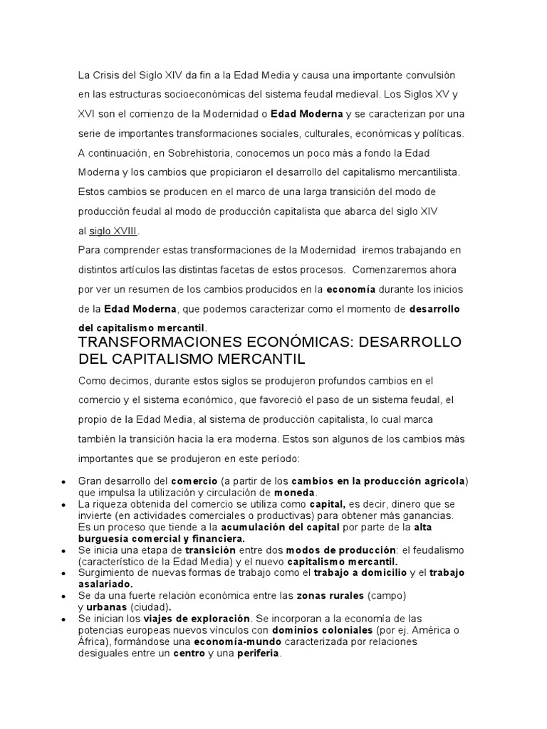 Edad Moderna Resumen | PDF | Capitalismo | Período moderno temprano