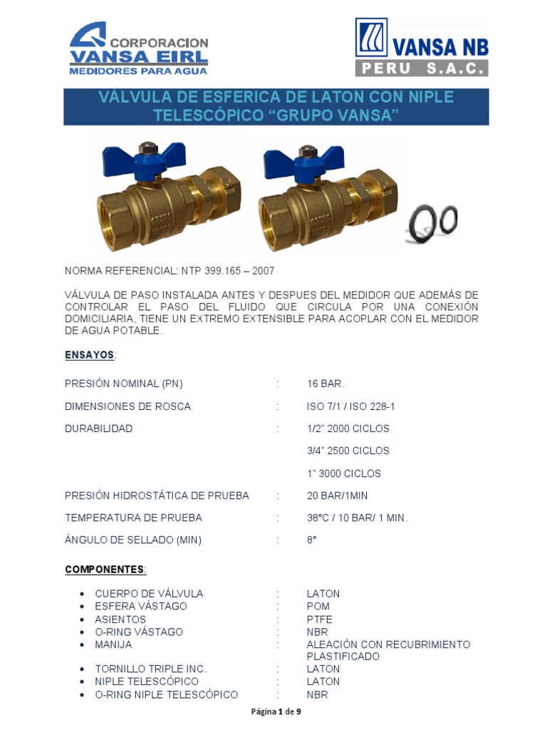 Catalogo Valvula Telescopica de Laton Grupo Vansa | PDF | Tornillo ...