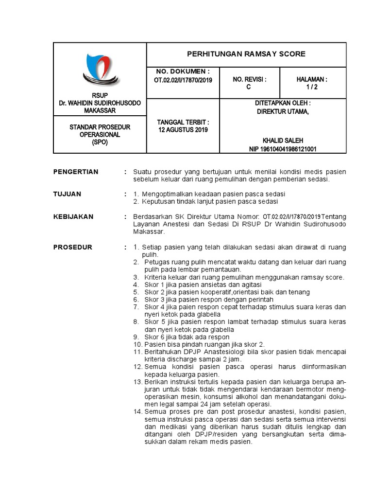 Prosedur Penilaian Ramsay Score | PDF