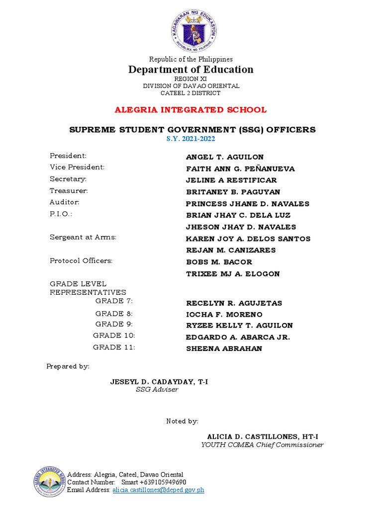 NEW SET OF SPG OFFICER SY 2020-2021 | PDF | Positions Of Authority ...