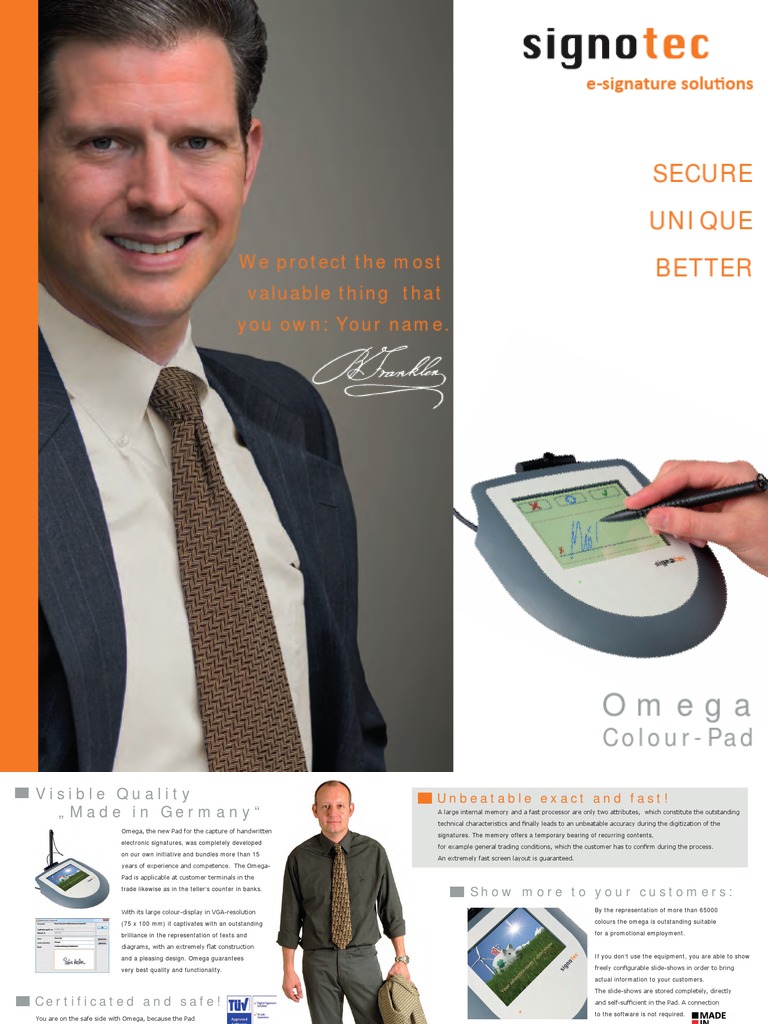Signotec Product Flyer Signaturepad Omega (Eng.) | PDF | Usb | Computing