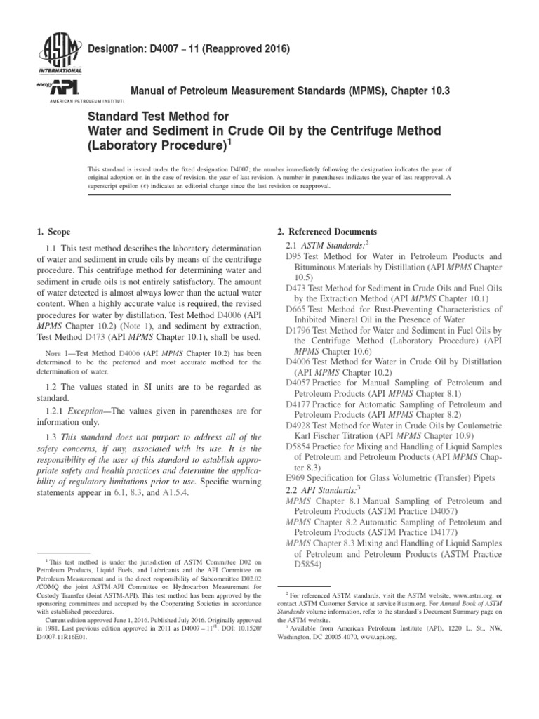 ASTM D4007: Water & Sediment in Crude Oil | PDF | Petroleum | Water