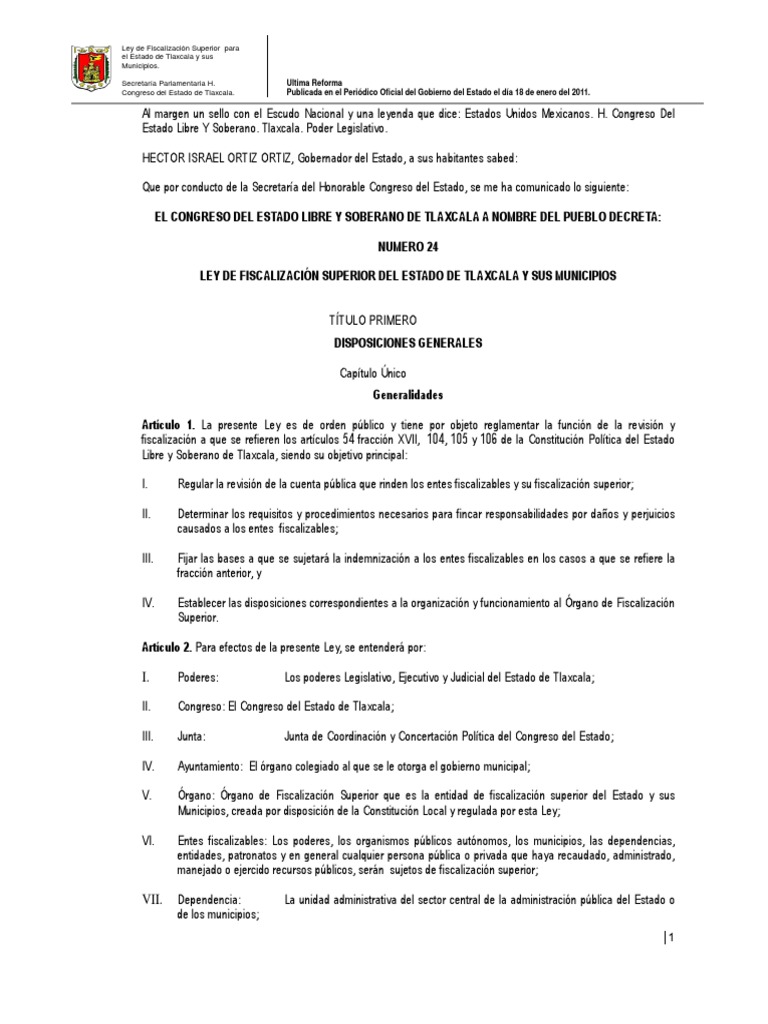 Ley de Fiscalización Superior en Tlaxcala | PDF | Auditoría | Contralor