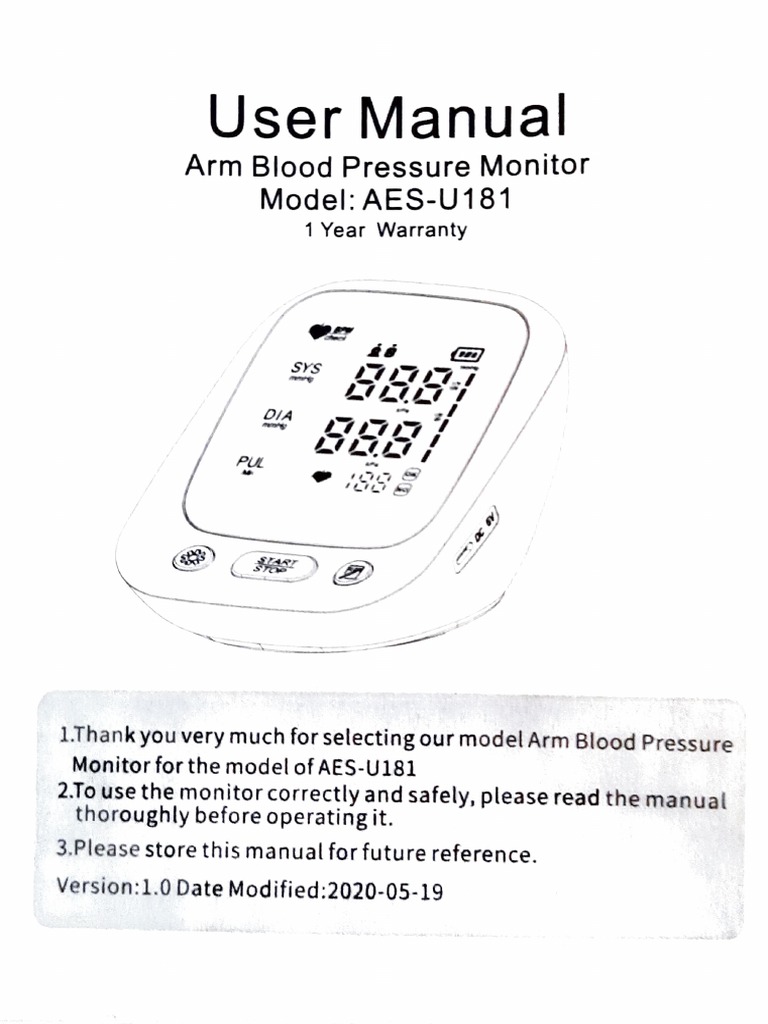 SINOCARE BP MONITOR AES-U181 User Manual | PDF | Blood Pressure ...