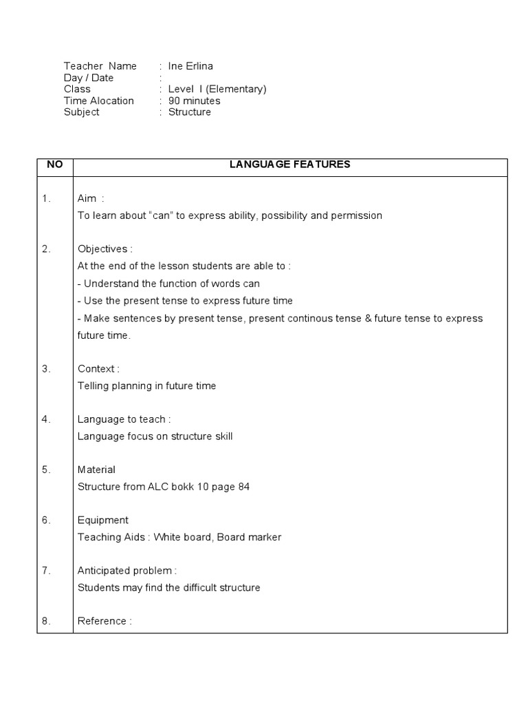 Lesson Plan Grammar 2 | PDF | Teachers | Grammatical Tense