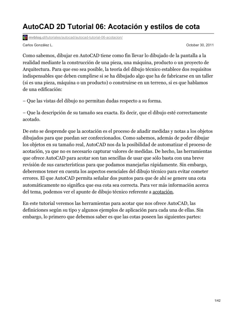 AutoCAD 2D Tutorial 06 Acotación y Estilos de Cota | PDF | Sistema ...