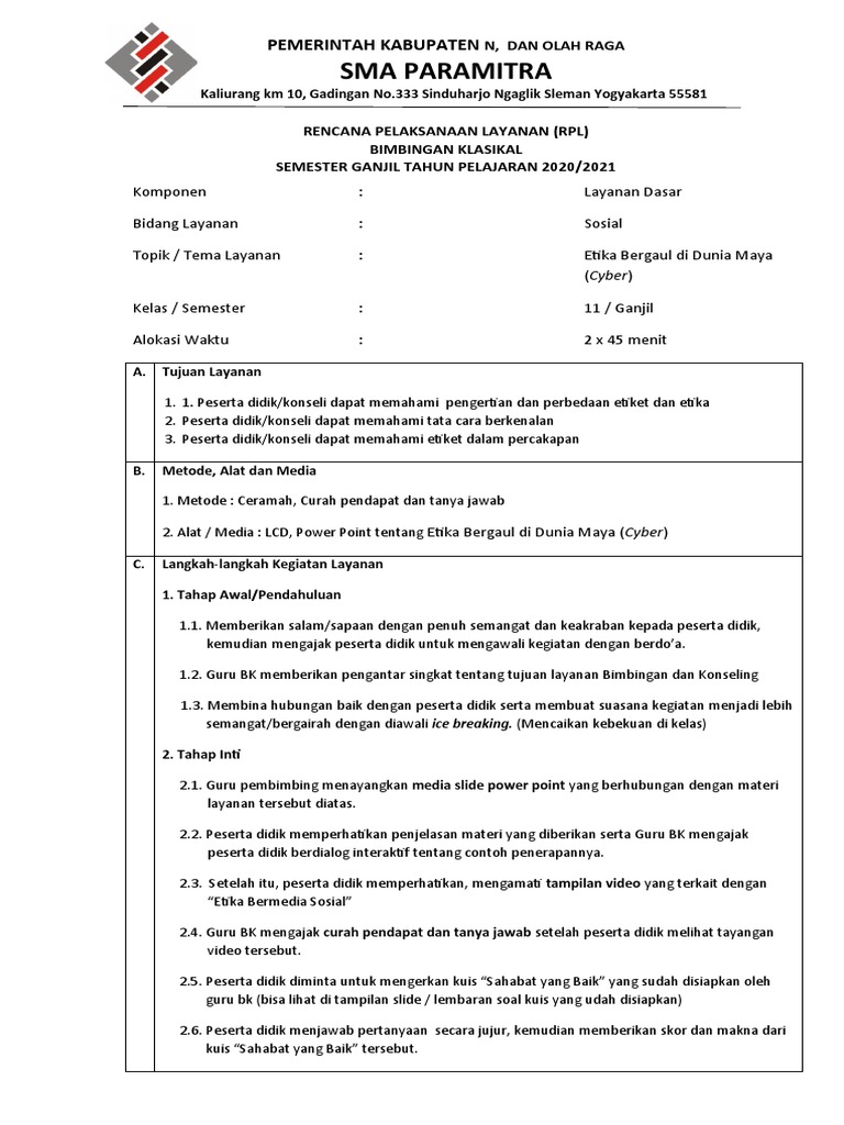 RPL Dan Materi BK - Etika Bergaul Di Dunia Maya (Cyber) | PDF