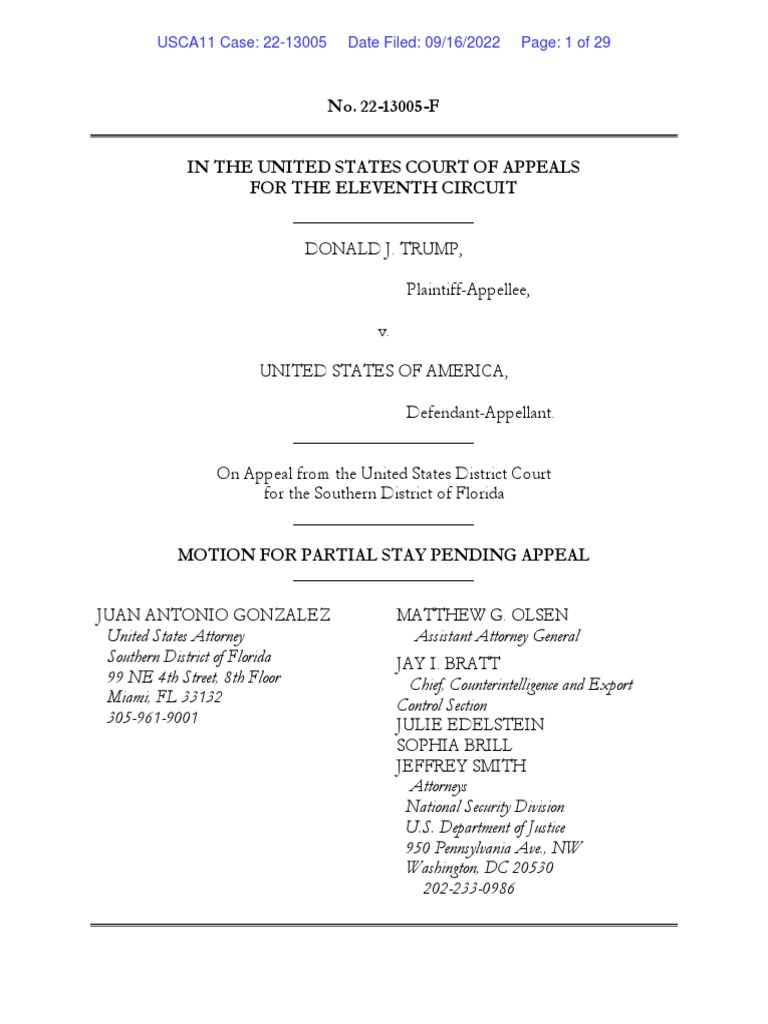Trump v. USA: Appeal Motion Analysis | PDF | Executive Privilege ...