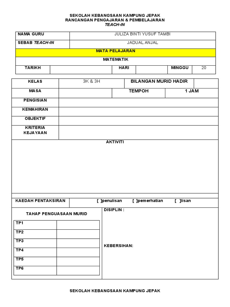 RPH Jadual Teach in | PDF