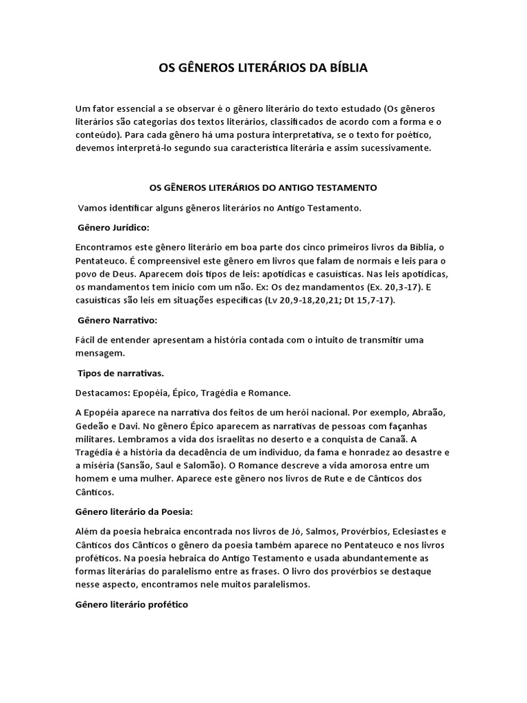 Os Gêneros Literários Da Bíblia | PDF | Novo Testamento | Bíblia