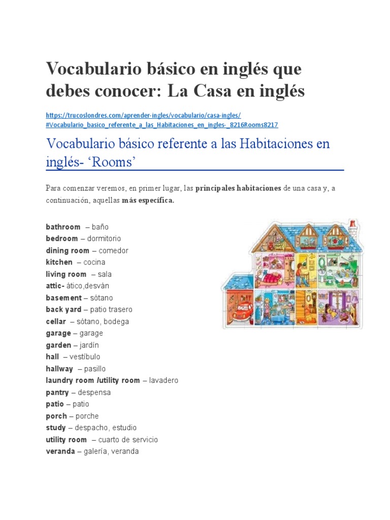 Vocabulario básico en inglés que debes conocer La Casa en inglés | PDF ...