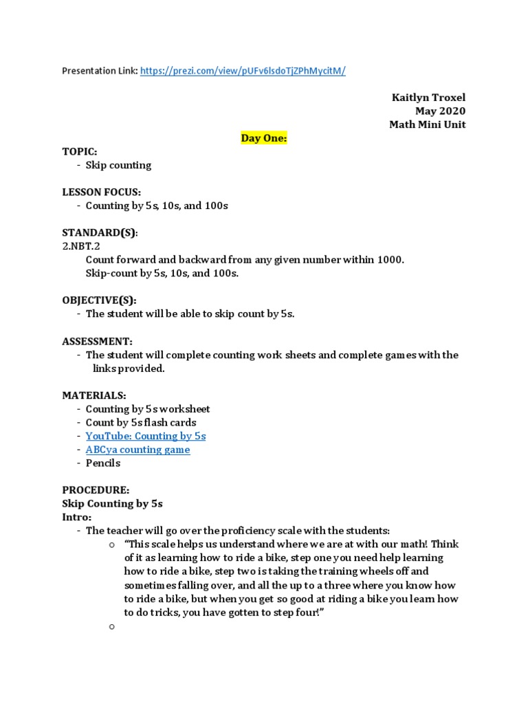 Skip Counting by 5s Lesson Plan Grade 2 | PDF | Worksheet | Pedagogy