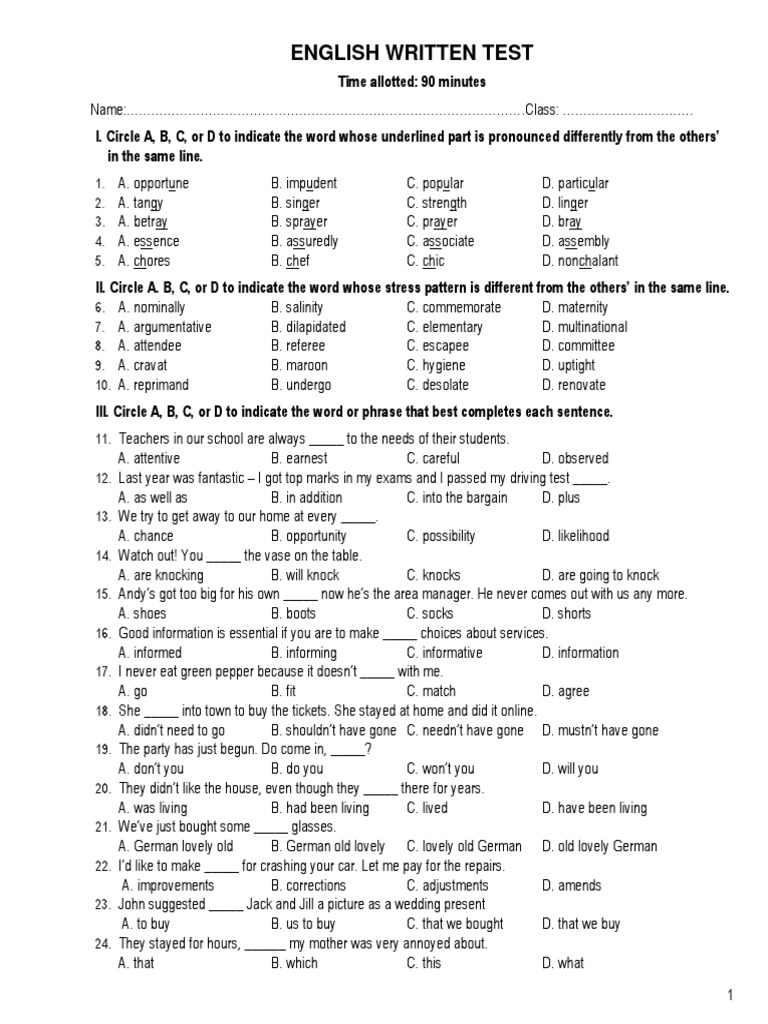 ENGLISH WRITTEN TEST#1 - Revised | PDF | Unidentified Flying Object ...