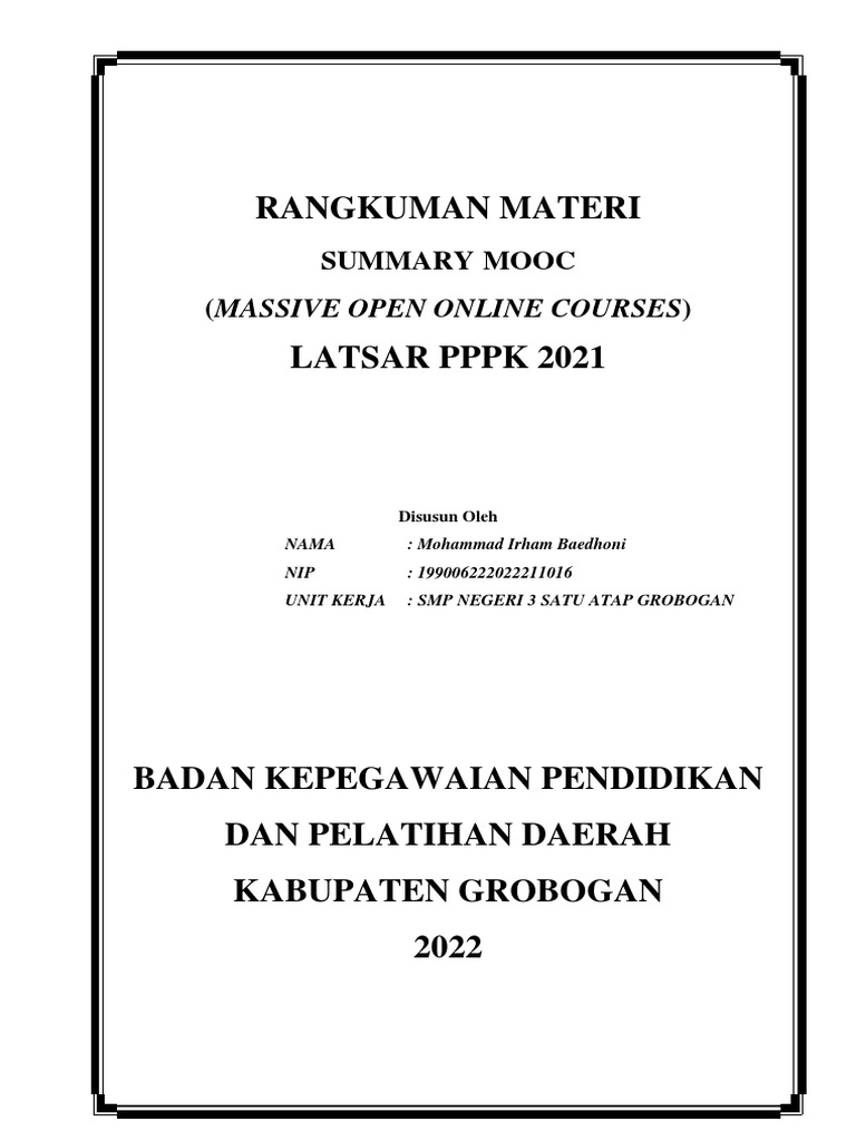 Mohammad Irham Baedhoni - 199006222022211016 - Mooc P3K 2022 | PDF