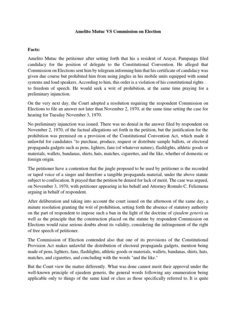 Amelito Mutuc VS Commission On Election | PDF | Statutory ...