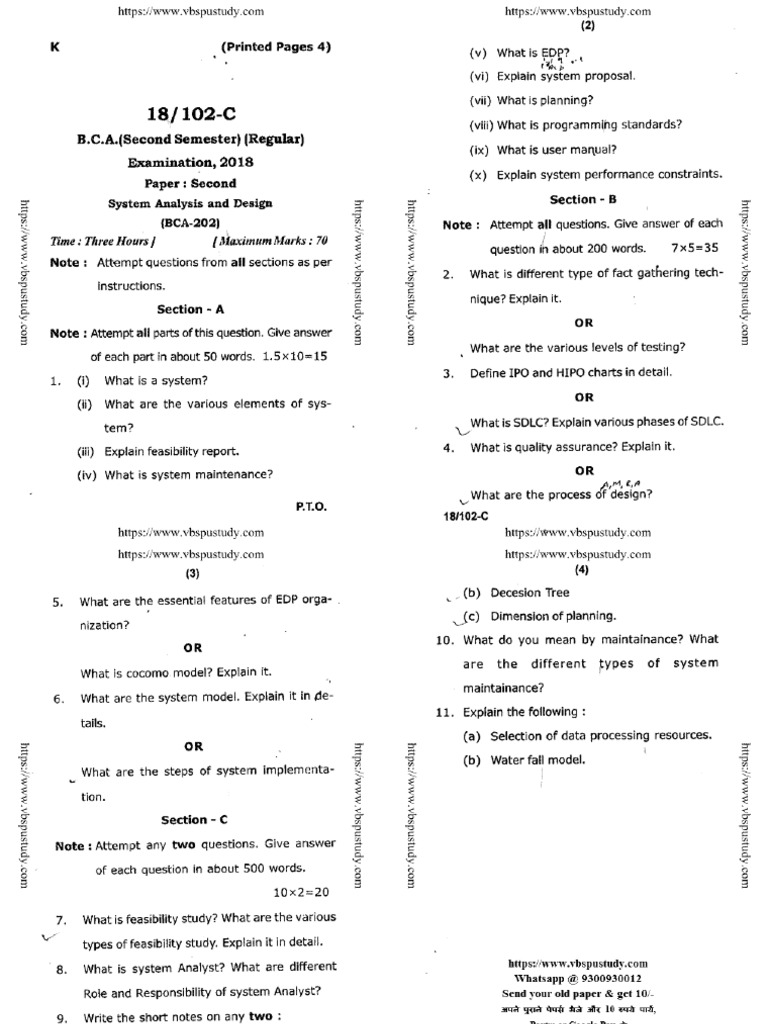 Bca 2 Sem System Analysis and Design 102 C 2018 | PDF
