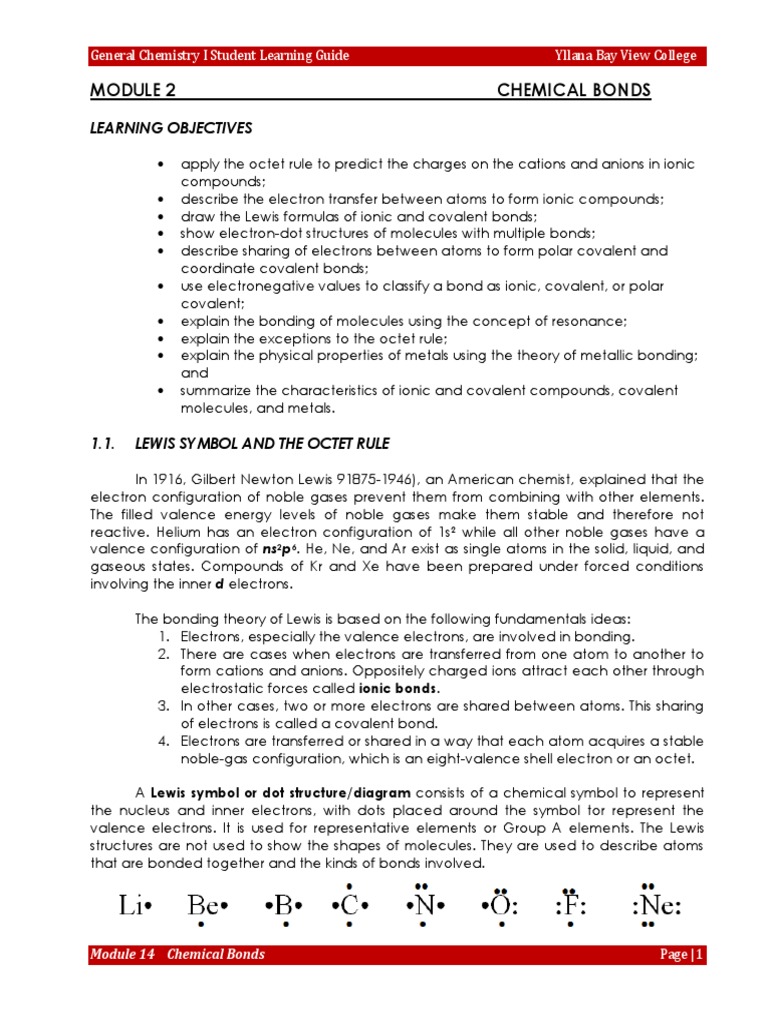 MODULE 2 Chemical Bonds | PDF | Chemical Bond | Ionic Bonding