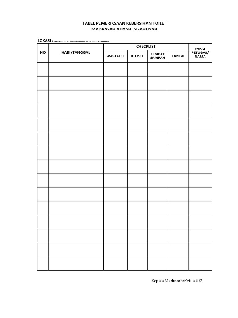 Tabel Kebersihan | PDF