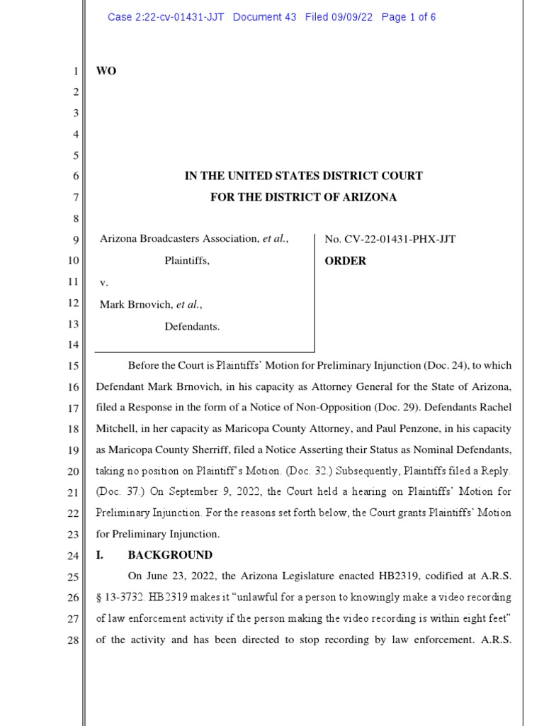 Arizona Court Grants Injunction on HB2319 | PDF | Injunction | First ...