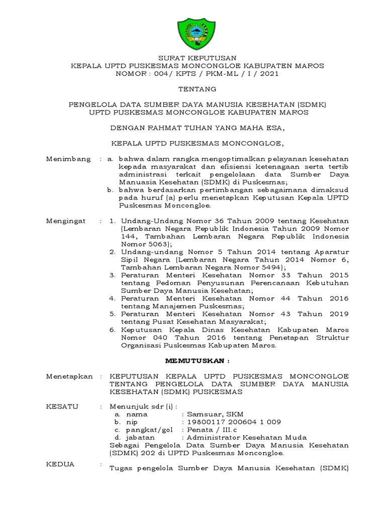 SK SDMK Puskesmas 2021 | PDF | Pengembangan Diri