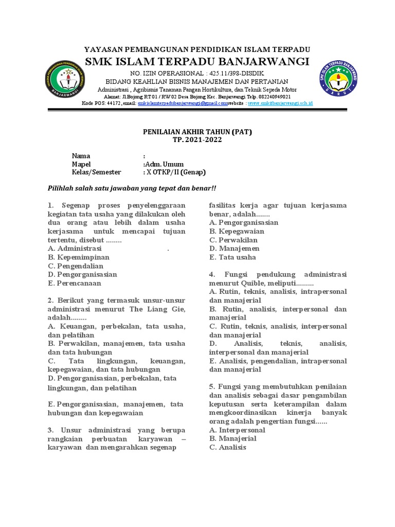 Soal PAT Adm. Umum | PDF