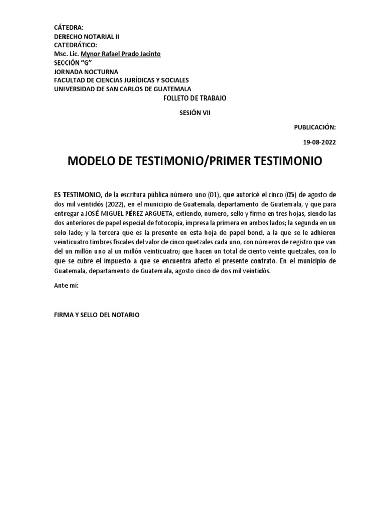 Modelo Primer Testimonio | PDF Modelo Primer Testimonio | PDF
