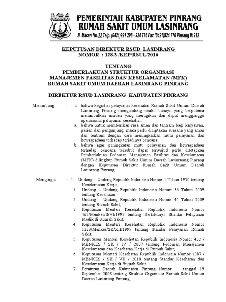 Struktur Organisasi MFK RSUD | PDF