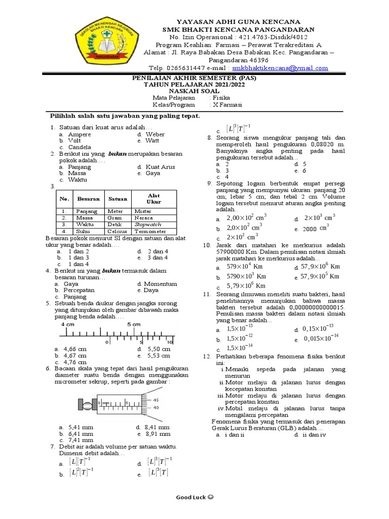 Pas Fisika X Farmasi | PDF