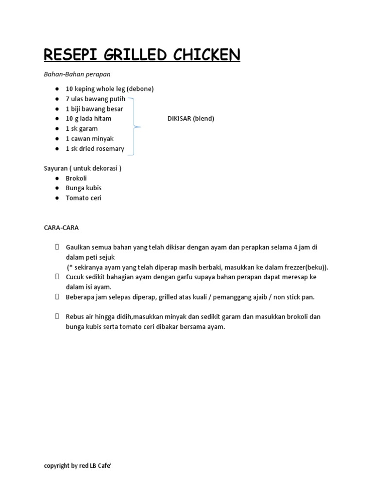 Resepi Grilled Chicken | PDF