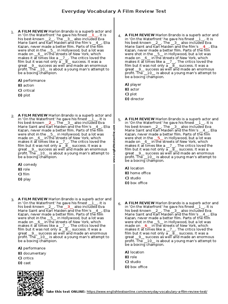 204 - Everyday Vocabulary A Film Review Test | PDF | Marlon Brando