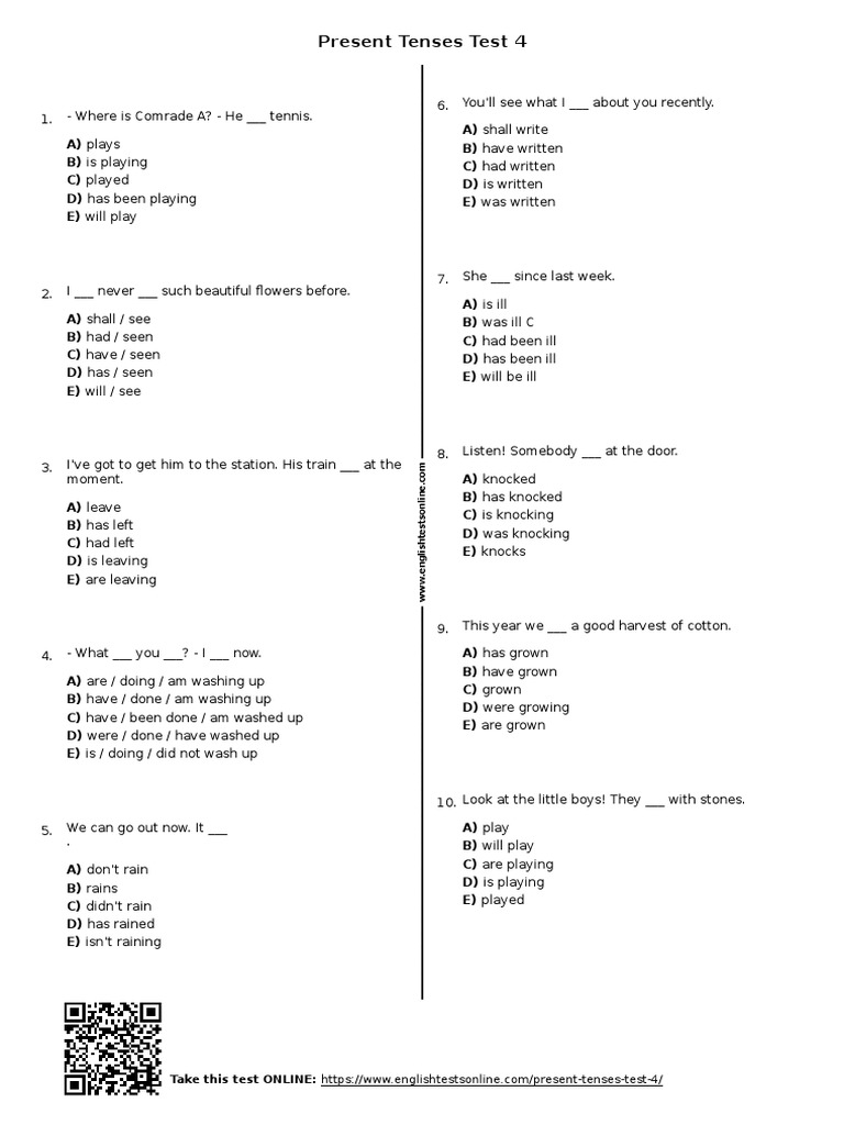Present Tenses Quiz with Answers | PDF