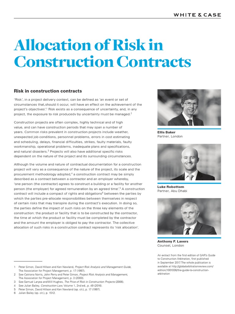 Risk Allocation in Construction Contracts | PDF | Indemnity | Employment
