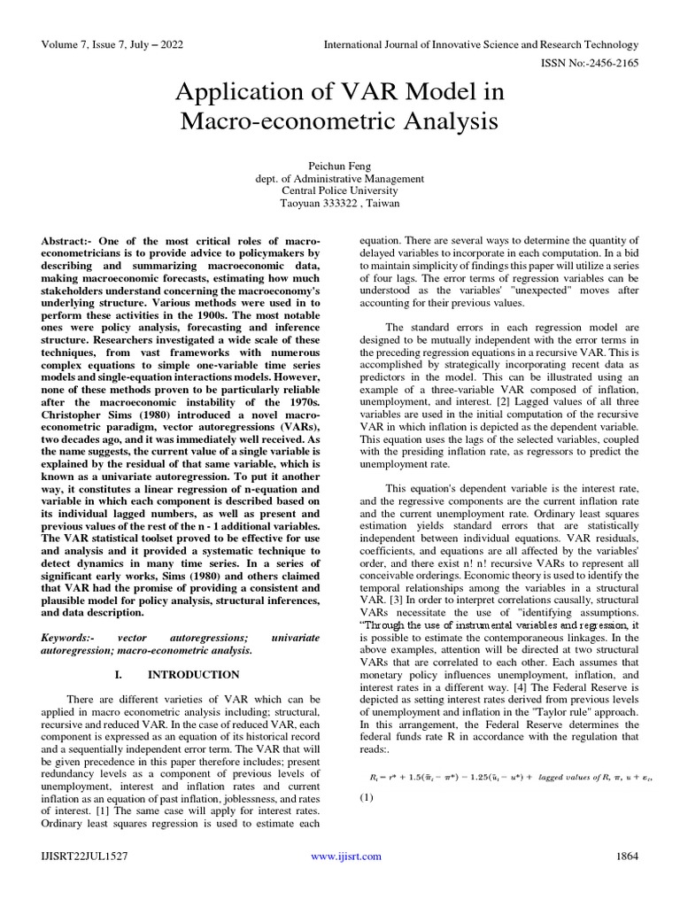 Application of VAR Model in Macro-Econometric Analysis | PDF | Vector Autoregression | Ordinary ...
