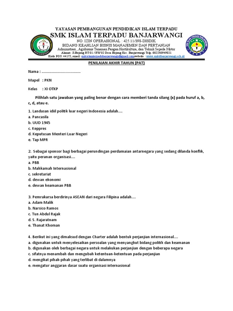 SOAL PAT PKN KLS XI - Rev | PDF