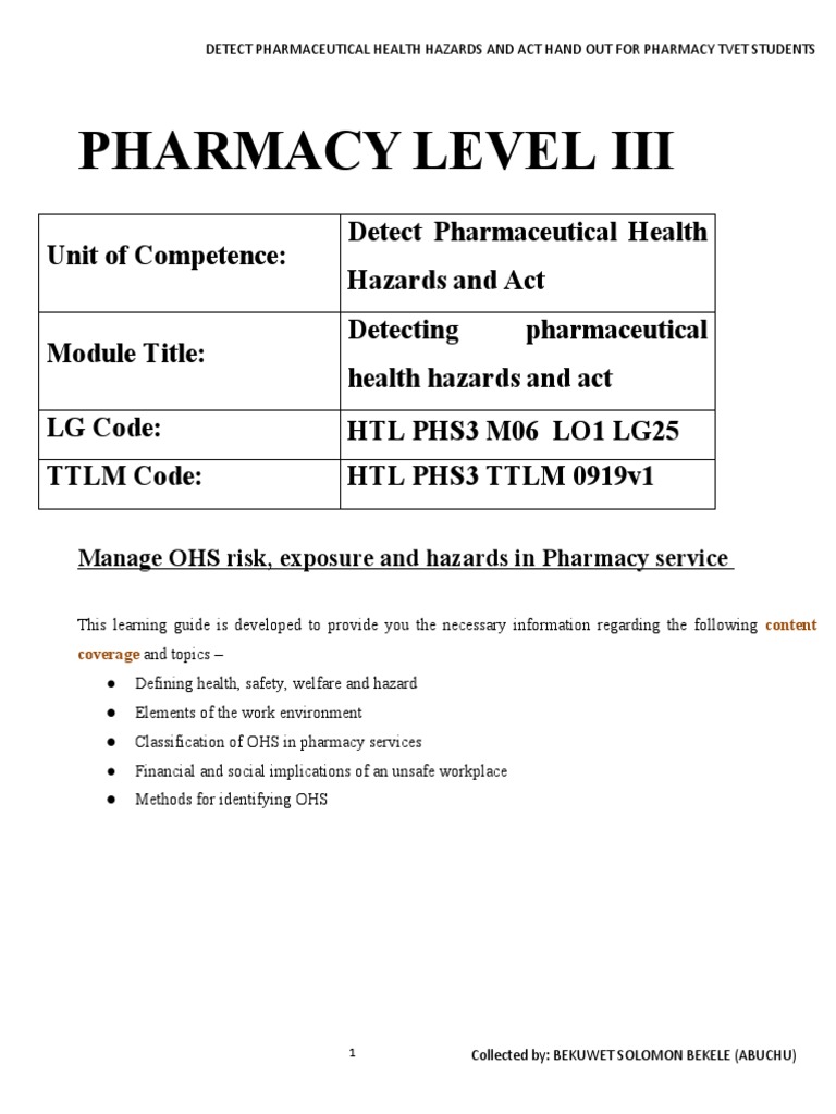 1 New Hand Out Detect Pharmaceutical Health&hazards levelII | PDF ...