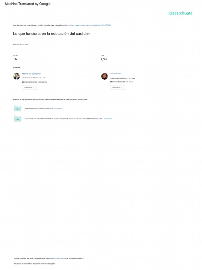 Lo que funciona en la educación del carácter: Una guía basada en la ...