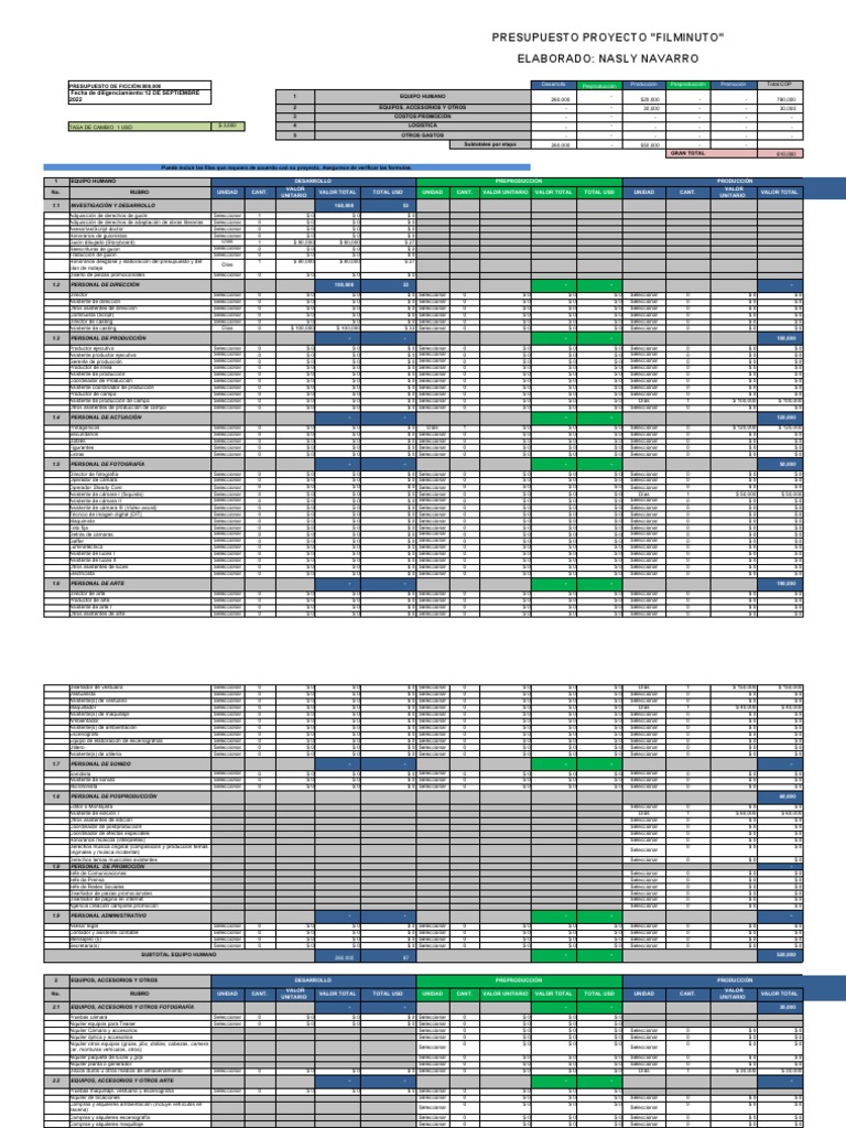 Presupuesto Proyecto Filminuto 2023 | PDF | Presupuesto | Entretenimiento