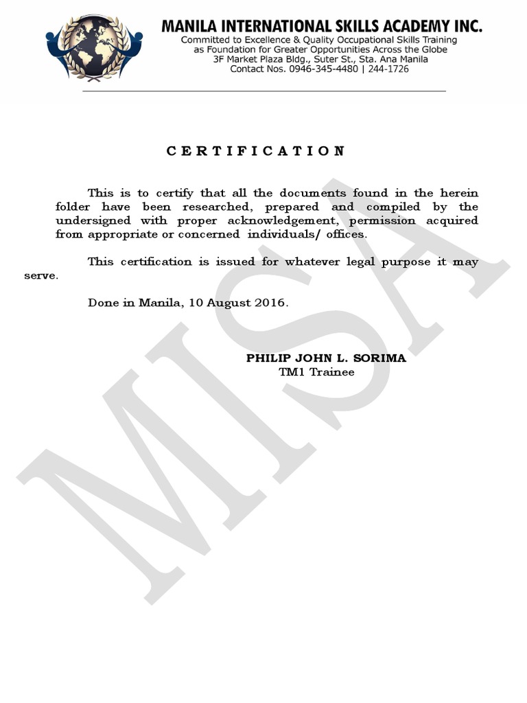 CERTIFICATE of AUTHENTICITY SAMPLE (WITH LETTERHEAD) | PDF