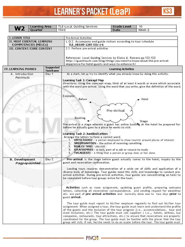 TLE10 HE Local Tour Guiding Q3 W2 LeaP | PDF | Learning | Cognition