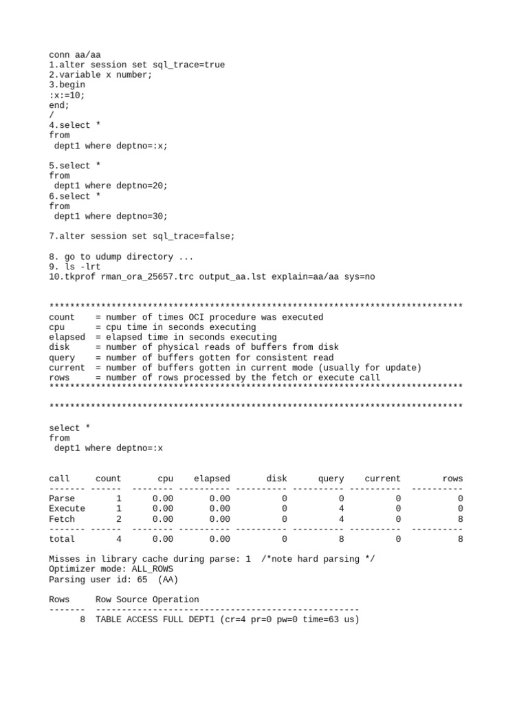 Bind Variable Using Tkprof | PDF | Computer Engineering | Computer Hardware