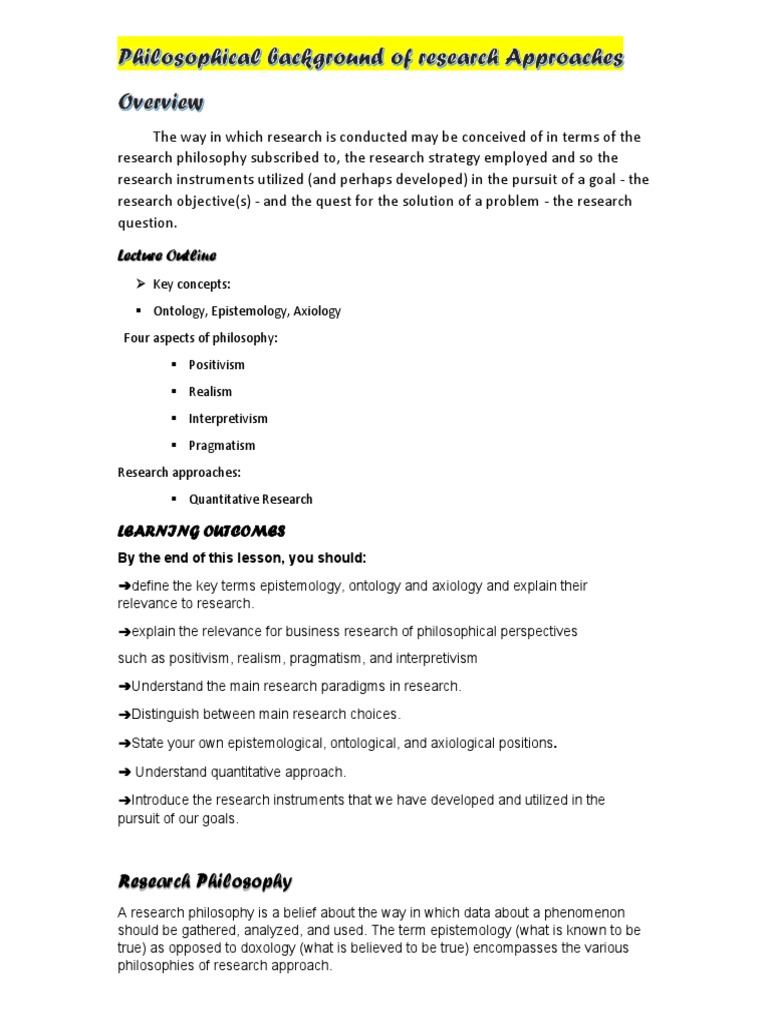 Study Guide 2 - Philosophical Background of Reseach Approaches | PDF ...