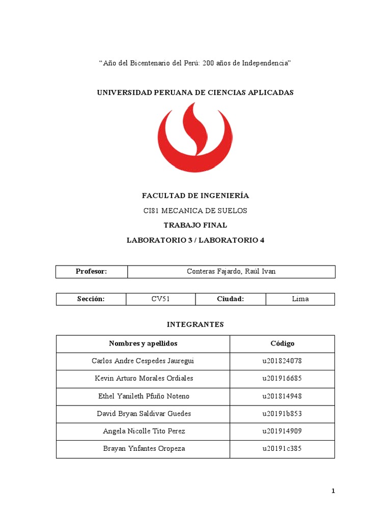 Informe Final Lab 3 y 4 | PDF | Suelo | Ciencias de la Tierra