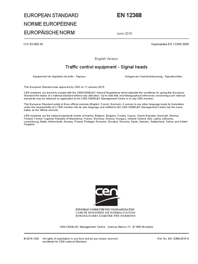 EN 12368:2015 Traffic Control Equipment - Signal Heads | PDF | Color ...