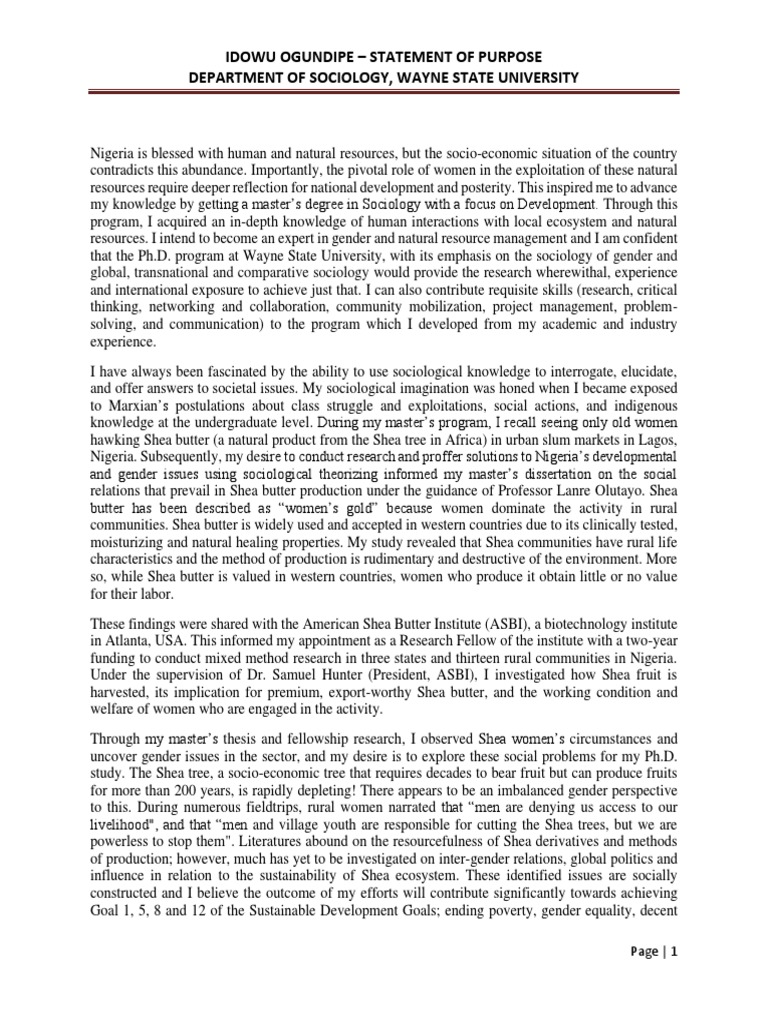 Statement of Purpose Wayne | PDF | Sustainability | Sociology